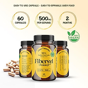 FiberSyl Ovatasyl Prebiotics for Cats Digestive Health - Cat Fiber Supplements for Constipation Relief & Support - Psyllium Husk Seed for Cat' Digestion Problems - Cat Stool Hardener - 60 Capsules