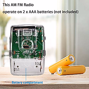 Retekess TR624 Portable Radio AM FM, Pocket Mini Radio, Clear Radio with Crystal Headphone, Powered by AAA Battery, Suit for Indoor Outdoor (Clear)