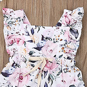 Kuriozud Newborn Infant Baby Girl Floral Ruffle Bowknot Romper Bodysuit One-Piece Jumpsuit Summer Outfits Clothes (12-18 Months, Floral)