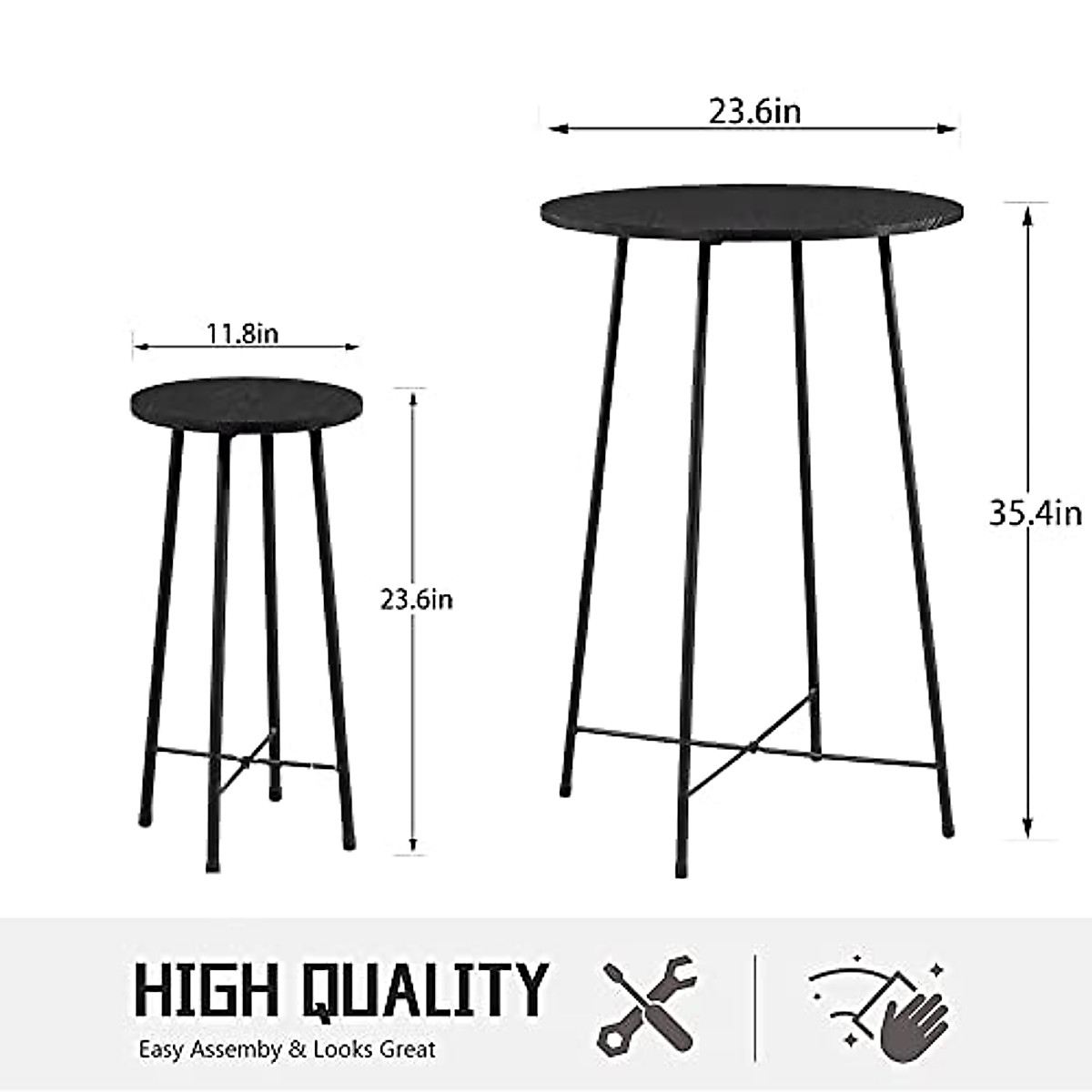 VECELO Small Bar Table and Chairs, Round Bistro Sets with 2 barstools, 3-Piece Pub Dining Furniture, Counter Height Wood Top for Breakfast Dinner Coffee Nap Conference, Easy Assembly, Black