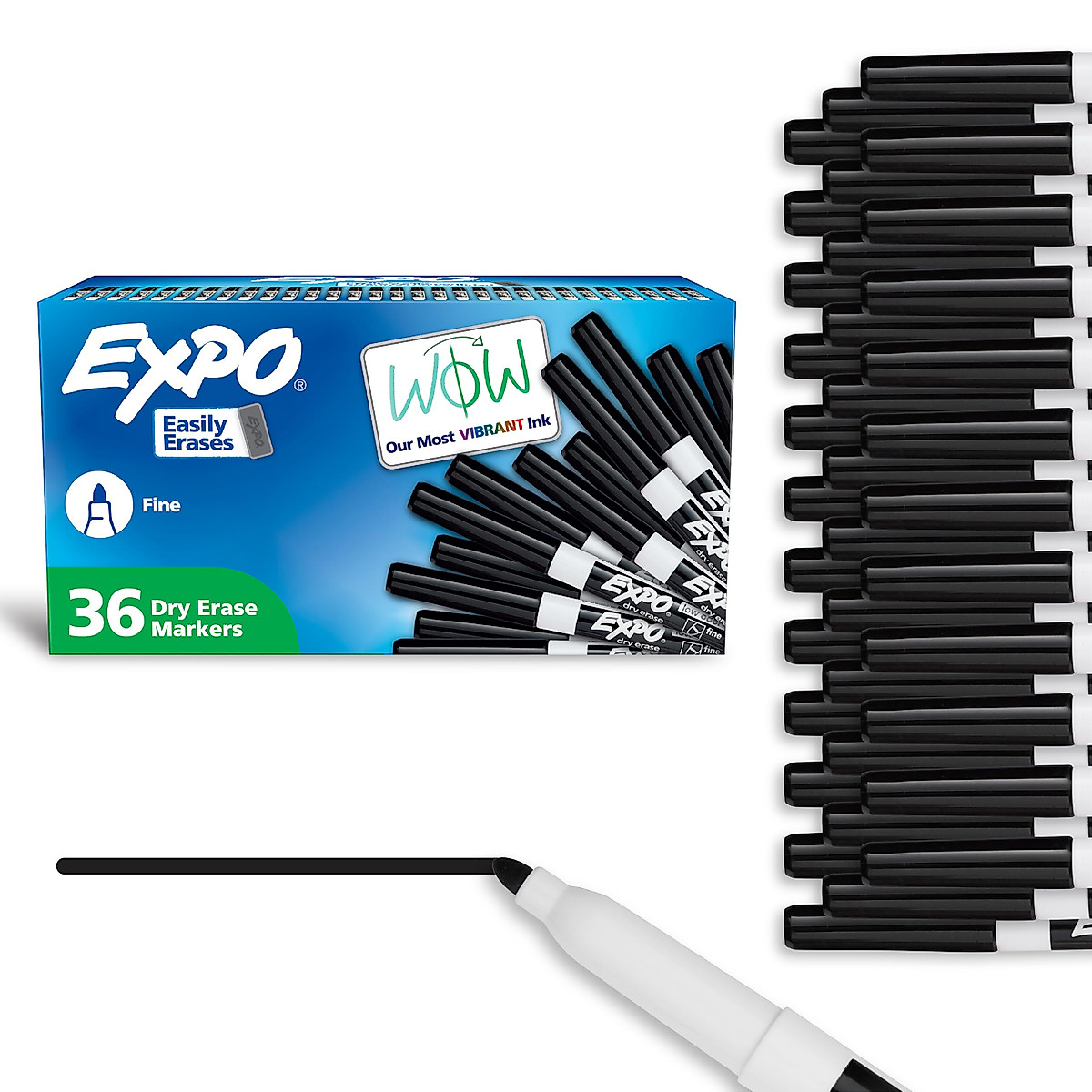 EXPO Low Odor Dry Erase Markers, Fine Tip, Black, 36 Count