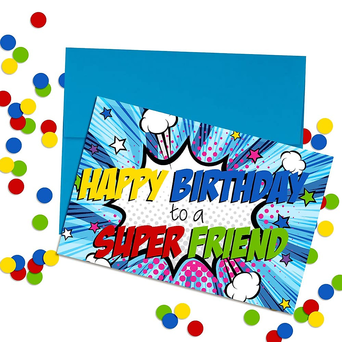 Super Friend Super Hero Themed Birthday Pun Themed Single (1) All Occasion Blank Birthday Card To Send To Friends & Family, 4"x 6" (when folded) Fill In Greeting Note Card by AmandaCreation