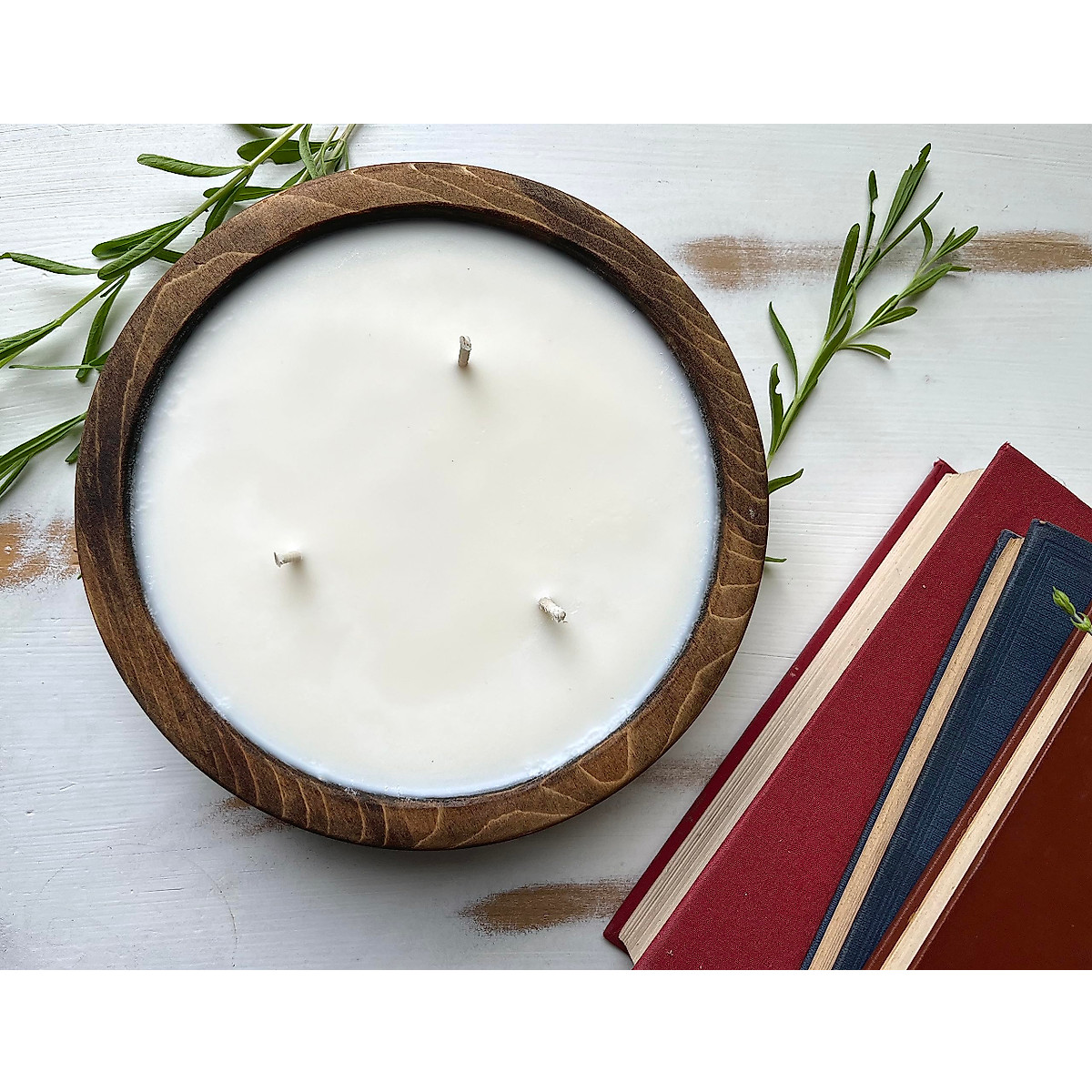 Bonneville Handmade Candles | 7 1/2" x 2" Hand Poured Pine Wood Bowl Candle, 3 Wick Dough Bowl Candle | Up to 35 Hour Burn Time | 100% Soy Wax | Scented Candle Rustic Holiday (Toasted Pumpkin Spice)