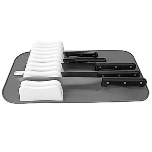 11 Slot Kitchen Knife Storage Mat (Grey/White), By Home Basics | Kitchen Knife Storage For Steak, Pairing, and Santoku Knives | Knive Storage For Drawer