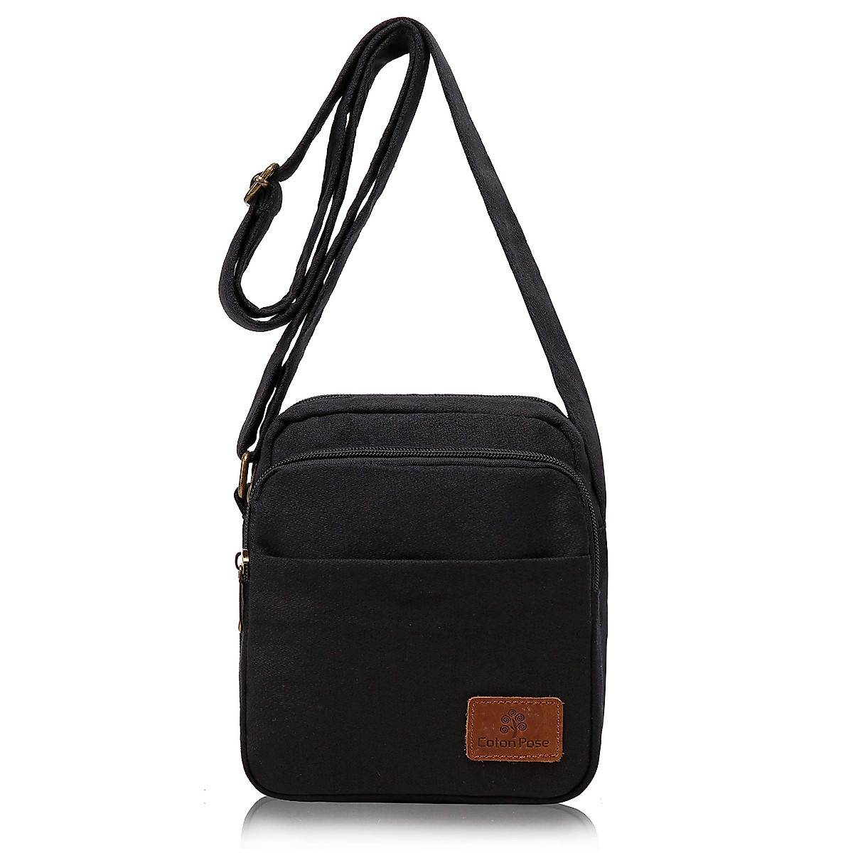 Small mini Hippie Crossbody Bag Top Zip Cotton Sling Bag Jacquard cloth Handmade Bags (Black)