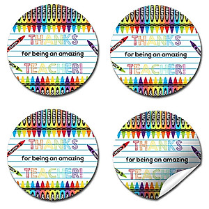 You’re Amazing Crayon Themed Teacher Appreciation Thank You Sticker Labels, 40 2" Party Circle Stickers by AmandaCreation, Great for Envelope Seals & Gift Bags