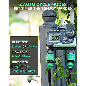 RAINPOINT Water Timer for Garden Hose - 2 Zone Sprinkler Timer with Rain Delay/Manual Watering/Automatic Irrigation Controller System - Water Hose Timer Programmable Faucet Timer for Yard Lawn