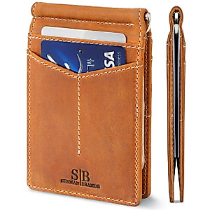 SERMAN BRANDS RFID Blocking Wallet Slim Bifold - Genuine Leather Minimalist Front Pocket Wallets for Men with Money Clip Gift (California Desert Rogue)