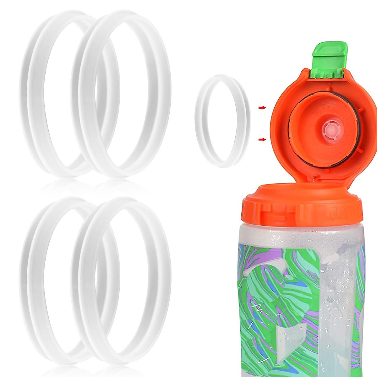 4pcs Replacement Gasket Compatible with Gatorade Water Bottle, Silicone Lid Seal Replacement for 30 oz Bottle Rubber Seal Ring Replacement Accessories Part (White)