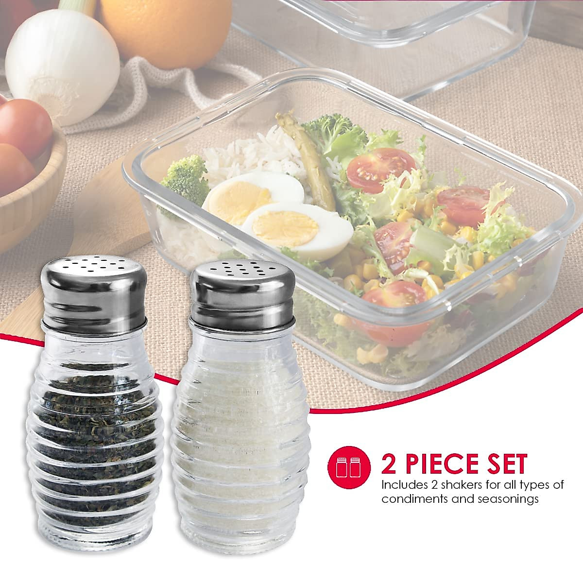 HOME BASICS Beehive-Style Glass Shakers Salt and Pepper Set, 2.5 oz, Clear
