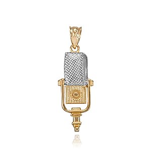 Recording Microphone Music Studio Pendant 14k Two-Tone Gold