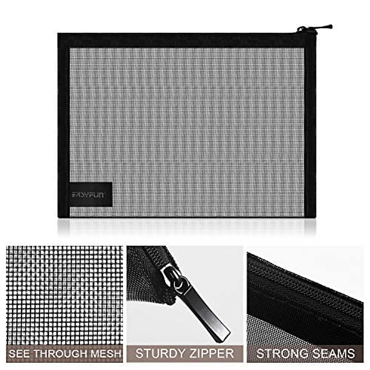 EASYFUN Mesh Pouch, Make up Bag with Zipper Cosmetic Organizer Pouch for Daily or Travel to Keep Small Items, 4 PCS Black