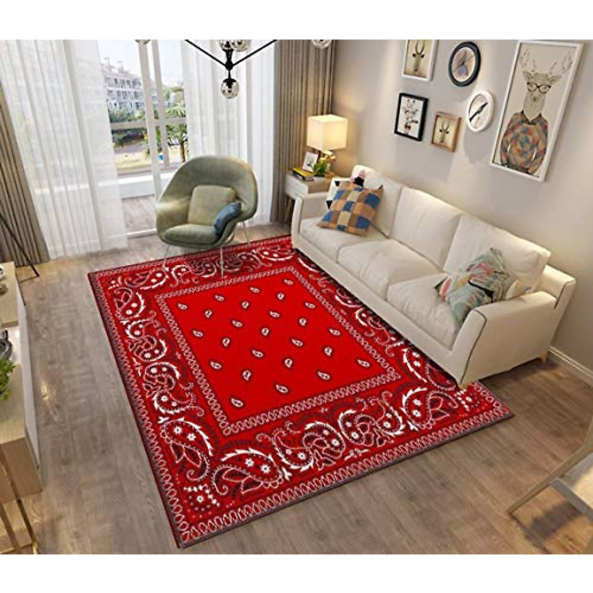 Bandana Red Area Rugs Non-Slip Floor Mat Doormats Home Runner Rug Carpet for Bedroom Indoor Outdoor Kids Play Mat Nursery Throw Rugs Yoga Mat