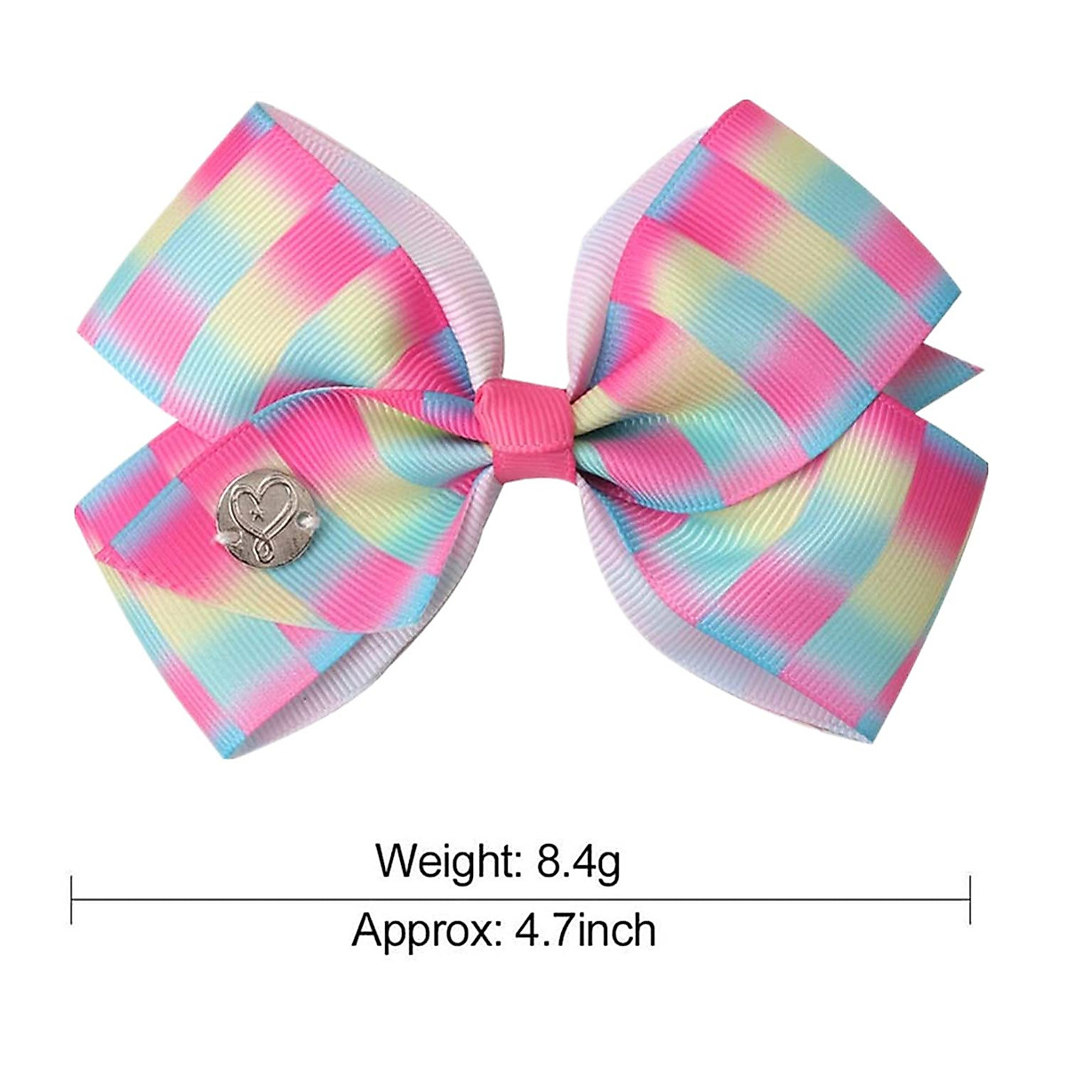 7pc 5" Large Hair Bows for Girls, JOJO Siwa Grosgrain Ribbon Hair Barrettes with Heart Emblem Accessories for Toddler