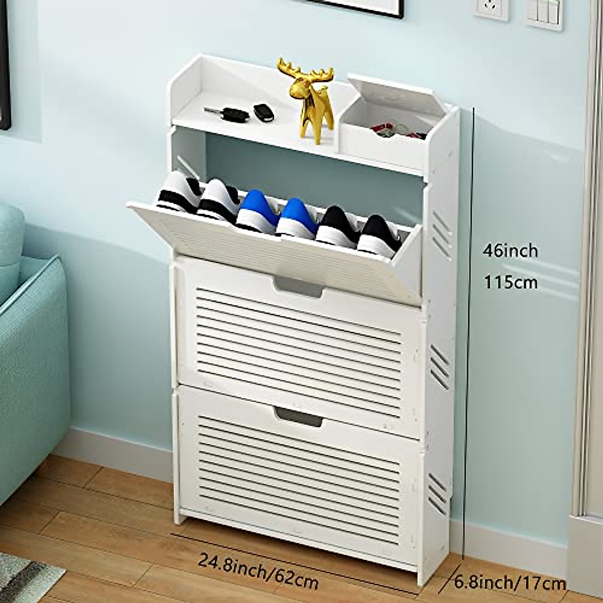 OIHYA White Tipping Shoe Cabinet Freestanding Racks Cabinet Shoe Storage Organizer for Entrances Hallways Corridor (3 Tier)