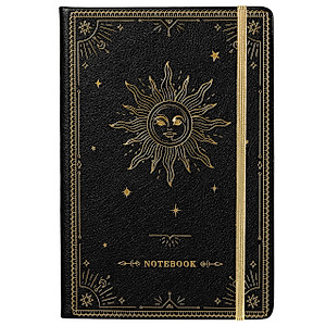 Ruled Notebook/Journal – Premium Thick Paper Faux Leather Classic Writing Notebook with Pocket + Page Dividers Gifts, Banded, Large, 144 Pages, Hard Cover, Lined (5.8 x 8.4) - Black