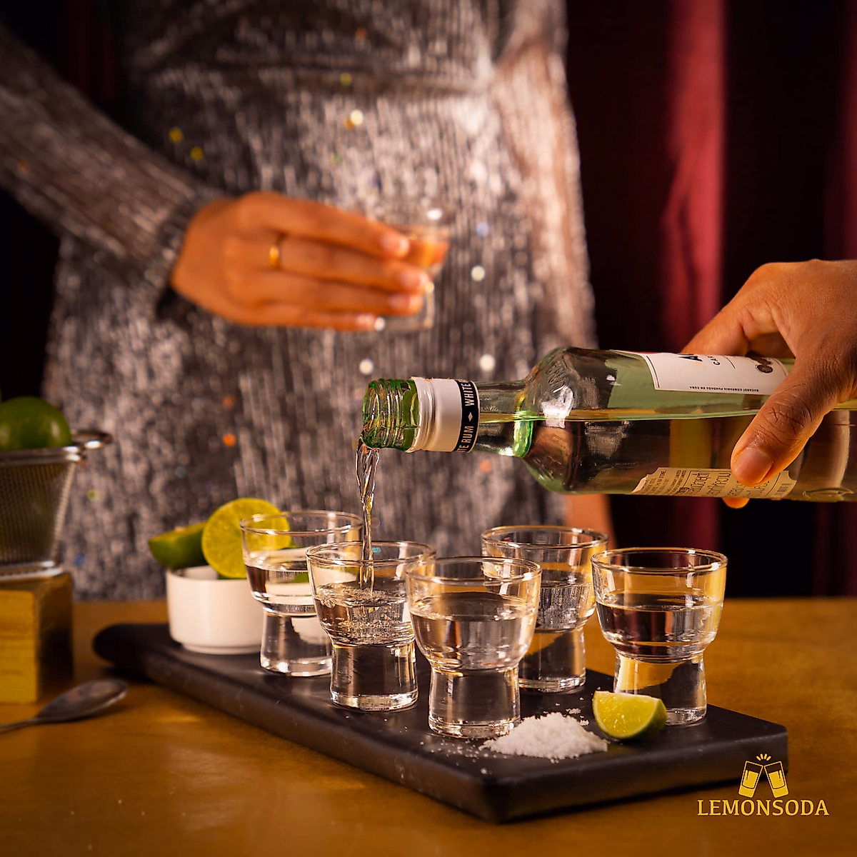 LEMONSODA Clear Shot Glass Set- Haiku Sake Shot Glasses - Sake, Tequila, Whiskey, Vodka, Gin - Great for Tastings, Gifts, Parties, Unique Show Piece, Set of 6 (60 mL / 2 fl. oz.) (Set of 6)