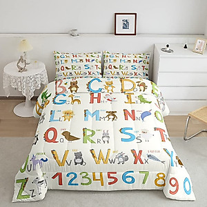 English Alphabet Comforter Cute Animals Comforter Set for Boys Girls Bedding Number Colorful Comforter Set Set Room Decor Full Size Duvet Set 3Pcs Boys