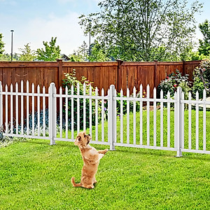 E&K 36"H x 84"W Vinyl White Picket Fence Panels Decorative Fencing for Front Porch Yard Garden Pool (20 Pickets, Scallop)