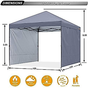 ABCCANOPY Easy Pop up Canopy Tent with 2 Sidewalls for Outdoor Sun Blocking or Rain Protection,10x10, Gray