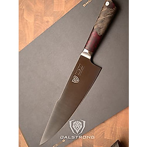 Dalstrong Chef Knife - 8 inch - Spartan Ghost Series - American Forged S35VN Powdered Steel Kitchen Knife - Maple & Red Resin Handle - Razor Sharp Cooking Knife -Sheath Included