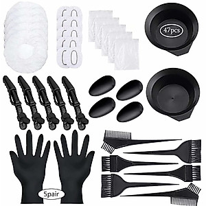 47 Pieces Hair Dye Coloring Kit Hair Tinting Bowl Dye Brush, Ear Cover, Gloves for Hair Coloring Bleaching Hair Dryers DIY Salon Hair Dye Tools Hair Dye Tools