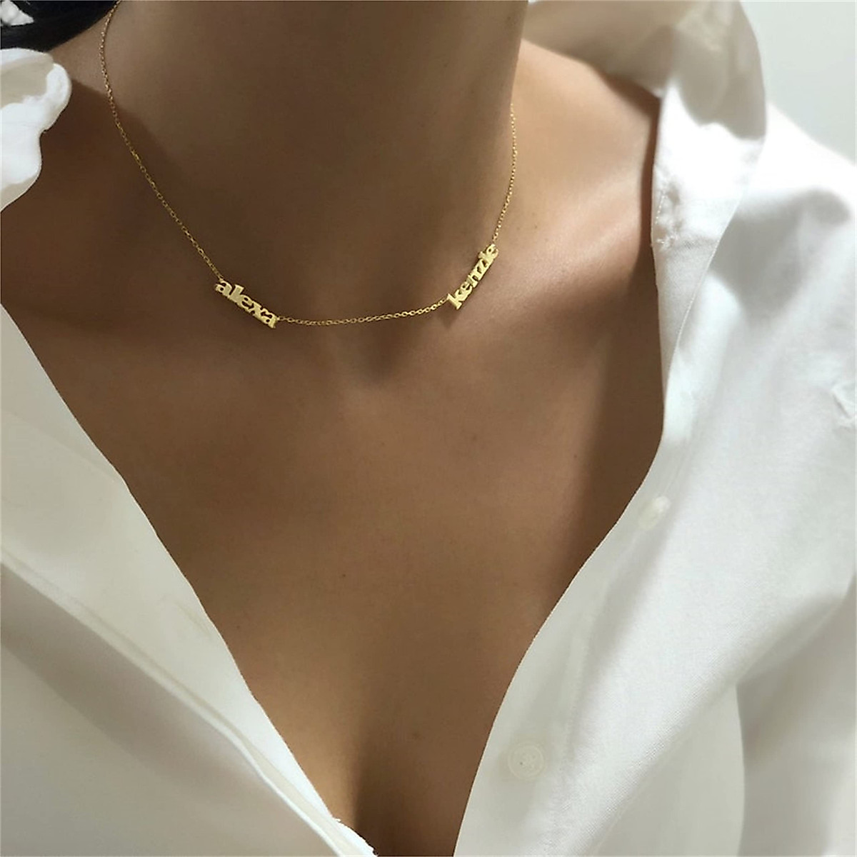 YOOSHINING Name Necklace Personalized 2 Name Necklace with Heart for Couple Double Necklace Custom Name Necklace for Women Mother Sisters Gift for Birthday Wedding Anniversary Mother's Day Gift