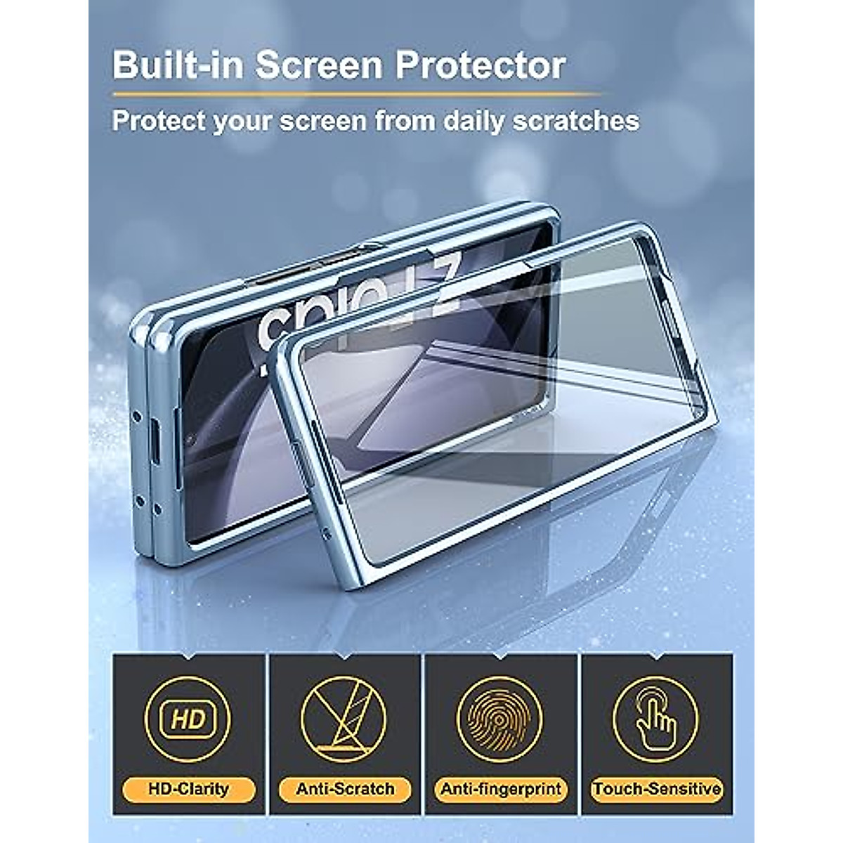 DDJ for Samsung Galaxy Z Fold 5 Case, Hard PC Bling Diamond Rhinestone Elegant Case for Women Girls，Anti-Scratch Shockproof Sparkling Case for Galaxy Z Fold 5,Blue