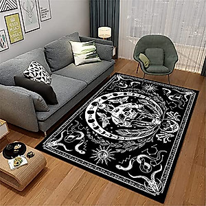 LGGQQW Skull Carpet Black and White Area Rug Snake Rug Moth Rug Trippy Skeleton Carpet Mandala Moon Phase Rug for Room Multicolor 63*90inch