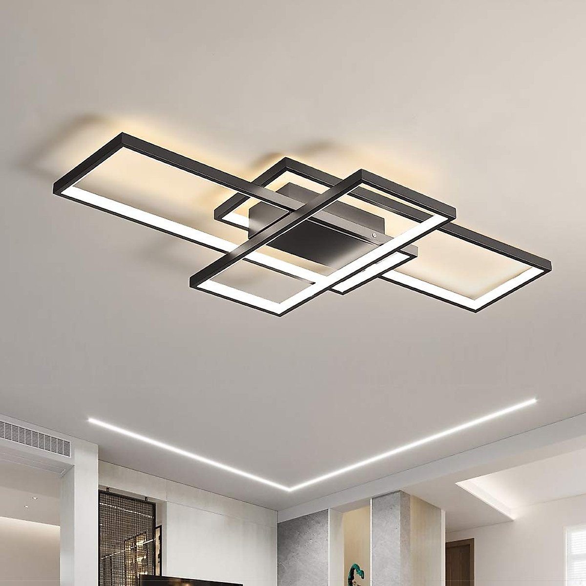 OKES Modern Ceiling Light, 78W LED Ceiling Lamp Black Square Acrylic Flush Mount Ceiling Lights Fixture for Bedroom Living Room Kitchen Office netural light/4000K 35.4inch