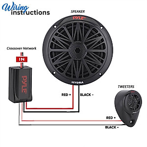 Pyle Marine Component Speaker System - 200watt peak, 6.5in Woofer, Passive Crossover 85hz-6khz, .5 in. Neodymium Tweeter, 1.4khz-14.4khz, IP-44 Marine Grade Rating, Heavy Duty Magnet - PLMR6KB Black