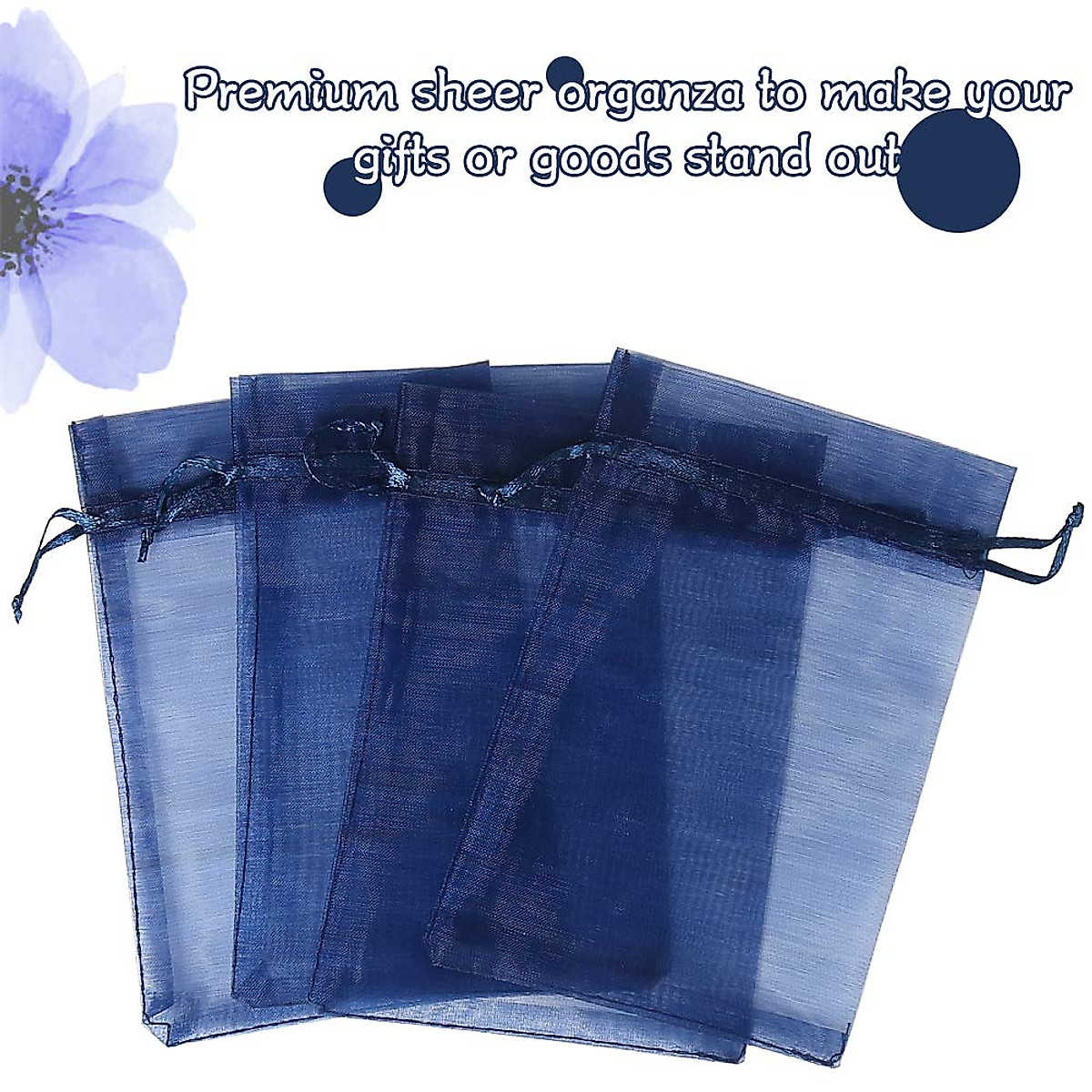 HRX Package 100pcs Organza Gift Bags Navy Blue, 4 x 6 inch Mesh Jewelry Pouches Drawstring Party Favor Bags for Small Sample Christmas Candy