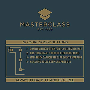 MasterClass KCMCCB54 Crusty Bake Perforated Baking Tray with PFOA Non Stick, Robust 1 mm Carbon Steel, 24 x 18 cm, Grey