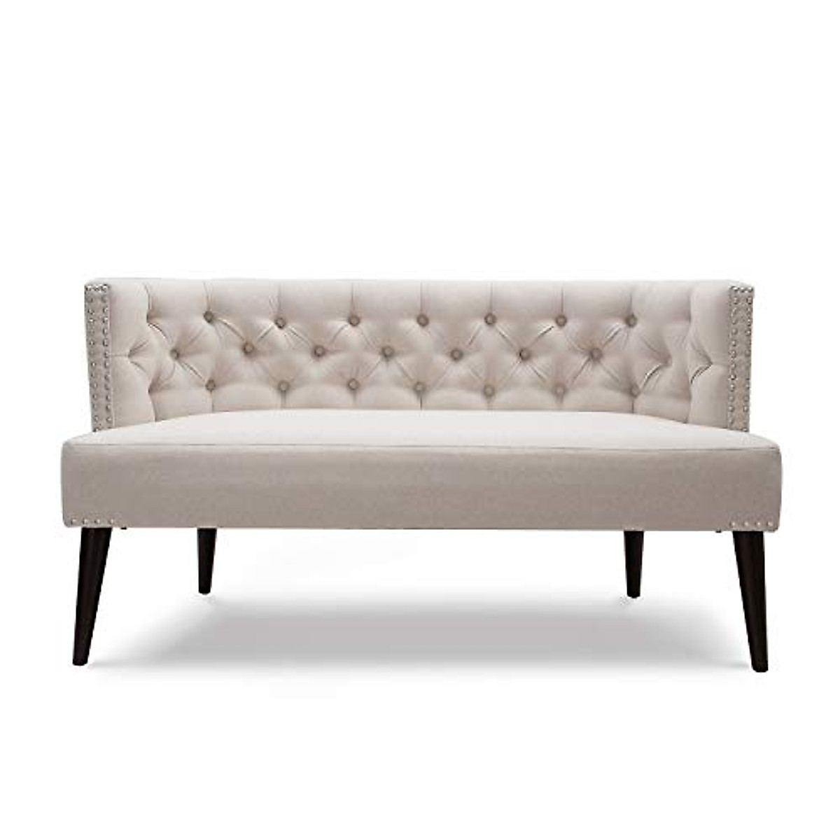 Jennifer Taylor Home Celine Tufted Settee Nailhead Accents, Sky Neutral Beige Polyester