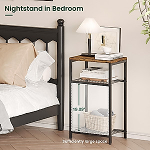 Yifeel Side Table, 3 Tier End Table with Storage, Tall Telephone Table, Night Stand for Small Spaces, Sturdy Metal Frame, Living Room, Bedroom, Rustic Brown and Black JET001NSR1