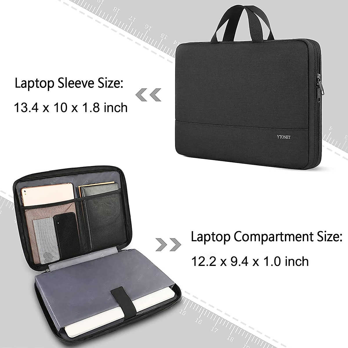 Ytonet Laptop Sleeve Case 13 13.3 Inch, TSA Slim Laptop Cover with Handle, Water Resistant Business Carrying Case Compatible with MacBook Air MacBook Pro HP Dell Lenovo Notebooks, Black