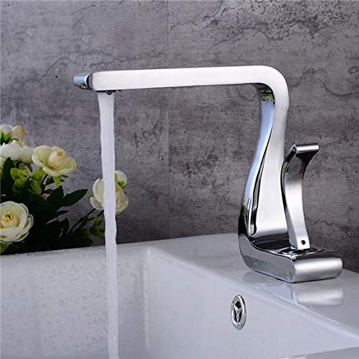 BathSelect Grohe Crane Deck Mount Bathroom & Kitchen Water Faucet - BST2161GB Luxury Mixer Faucet With Single Handle for Hot and Cold Water and Matching Pop-up Drain (Not Included) - Chrome Finish