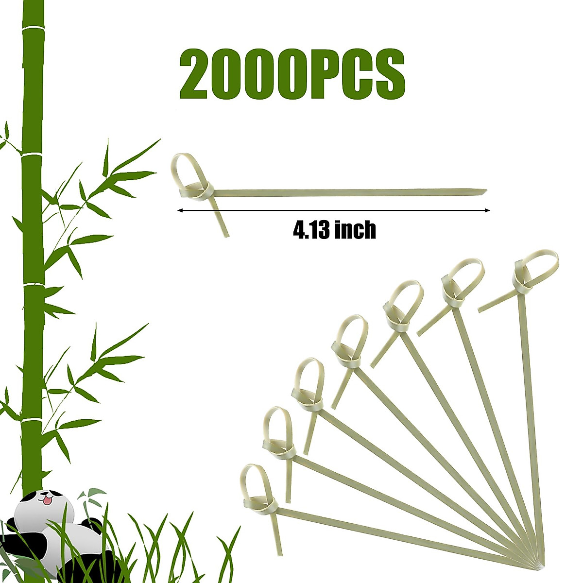 Nuogo 1000 Pcs Bamboo Cocktail Picks 4.13 Inch Bamboo Sticks Bamboo Skewers Fruit Toothpicks for Appetizers Handmade Food Picks Cocktail Skewer with Looped Knot for Party Snacks Sandwiches Drinks