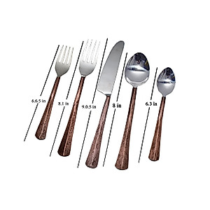 Bold & Divine Ridge Copper 5pcs Flatware Cutlery Set, Premium Stainless Steel Cutlery Set Service for 1 Include Knife/Fork/Spoon, Solid Stainless Steel Flatware