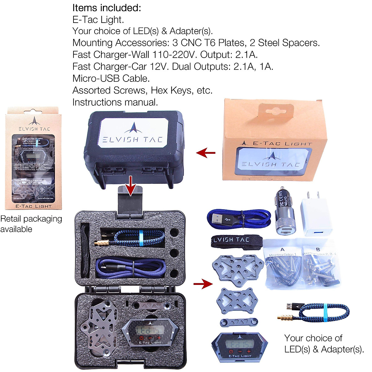 E-Tac Light Compound Bow Sight Light 8-32 15 Level Rechargeable Li-ion BT Sensor Auto On/Off (Blue + UV)