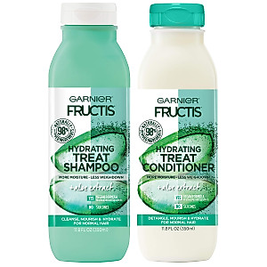 Garnier Fructis Hydrating Treat Shampoo and Conditioner, 98 Percent Naturally Derived Ingredients, Aloe, Nourish and Hydrate for Normal Hair, 11.8 oz ea
