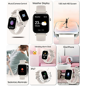 Smart Watch for Women with Bluetooth Call, 1.85 Touch Screen Fitness Tracker with Sleep Monitor Pedometer DIY Dial 20 Sport Modes Smartwatch for Android iOS