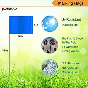 Blue Marker Flags, 100 Pack Construction Marking Flags,4x5x16 Inch, Yard Flags Marker, Lawn Flags, Invisible Fence, Survey Flags, Landscape Flags, Stake Flags, Boundary Flags Dog Training