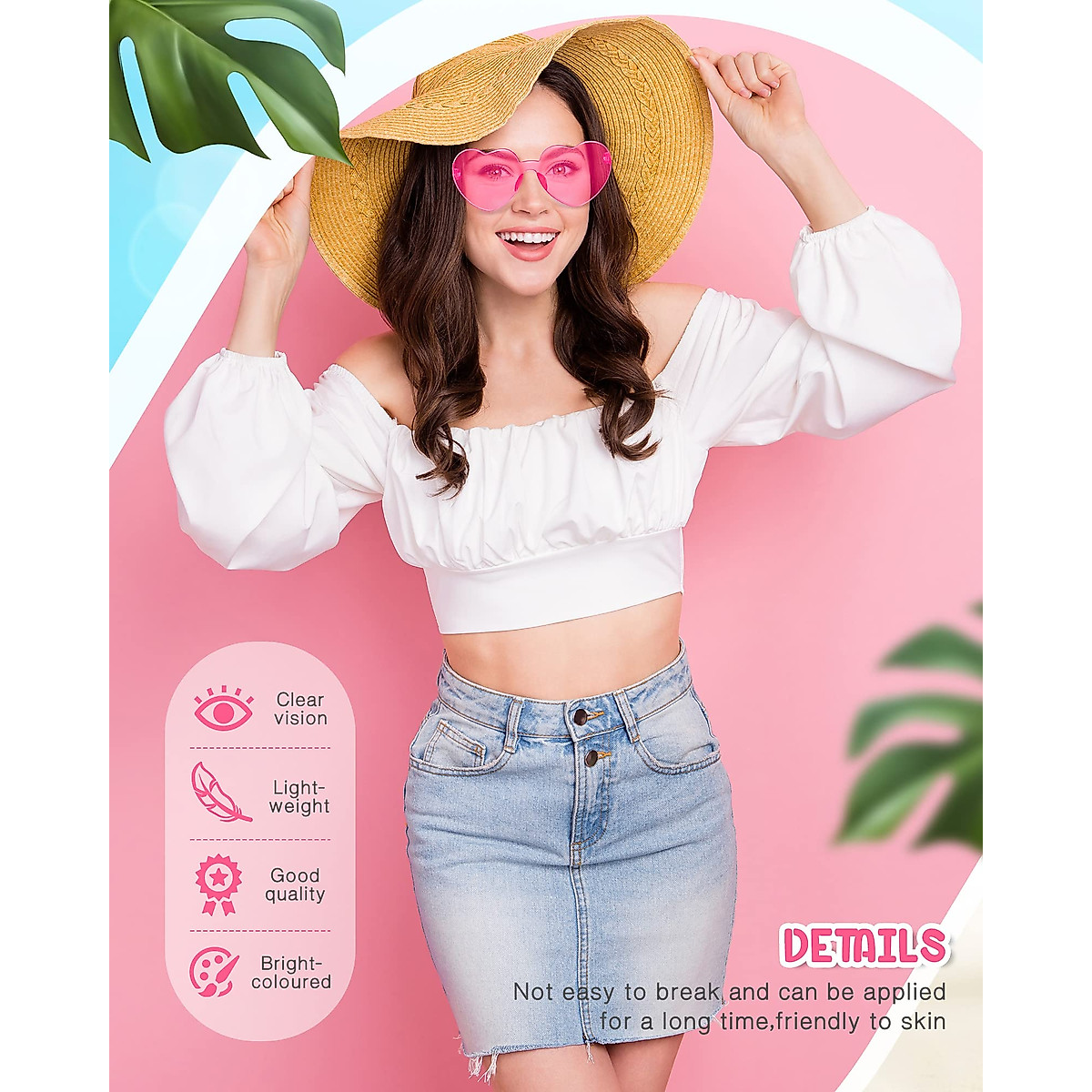 Chicpop 4 Pairs Heart Sunglasses for Women Heart Glasses Rimless Heart Shaped Sunglasses Fun Party Decorations