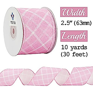MEEDEE Pink Gingham Christmas Ribbon Wired Plaid Check 2.5 Inch X 10 Yards Burlap for Crafts Decoration Bows Making Flower Wreath Floral Bouquet Gift Wrapping