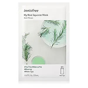 innisfree My Real Squeeze Mask Face Sheet Masks, Tea Tree, 6-Pack, 6 ct.