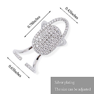 HAHA&TOTO Statement Fingernail Ring for Girls Women Silver Plated Full Zircon Adjustable Finger Tip Ring Fashion Ring Cocktail Party Accessory