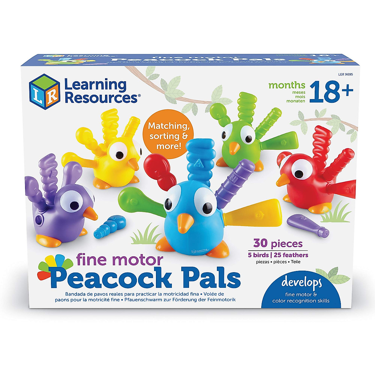 Learning Resources Fine Motor Peacock Pals - 5 Pieces, Ages 18+ months Toddler Learning Toys, Fine Motor and Sensory Toys