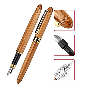 Delaman Bamboo Fountain Pen Calligraphy Pens Duckbill Parallel Nib Fine Art Pen Art Writing Nib Business Broad Stub Chisel-pointed (1.5mm)