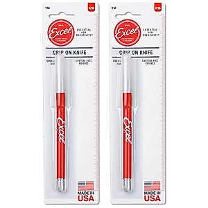 Excel Blades Soft Grip Craft Knife Set, Soft Grip Fine Point Angled Blades for Precision Cutting & Trimming, Multi-Purpose Hobby, Scrapbooking, Crafting Tools, Red, 2-Pack With 10 Replacement Blades